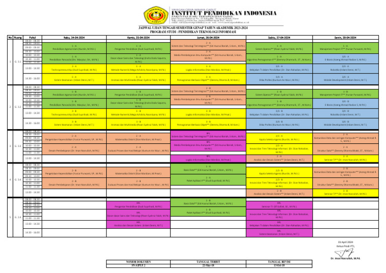 Jadwal UTS Genap 2023-2024 PTI | PDF