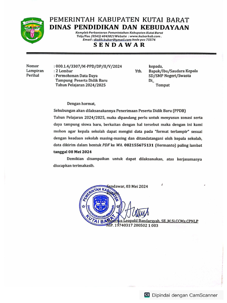 Permohonan Data Daya Tampung PPDB | PDF