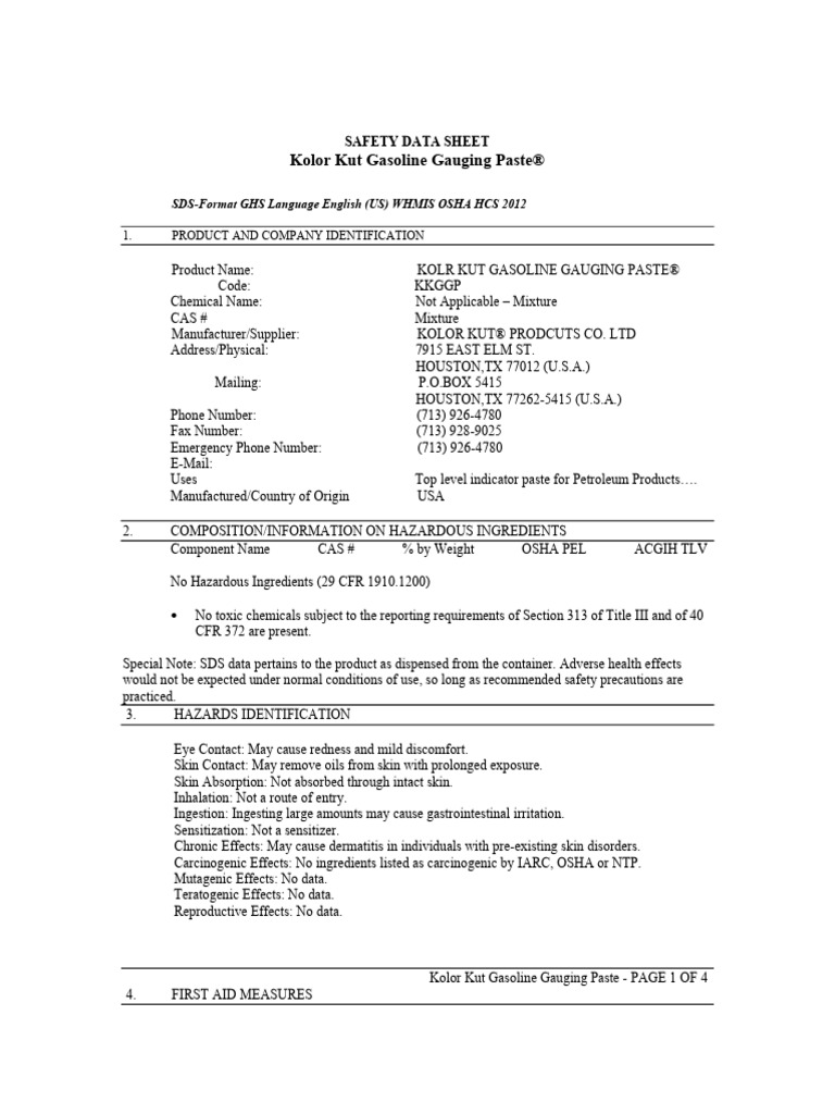Gasoline Gauging Paste SDS PDF 11 17 21 | PDF | Water | Gasoline