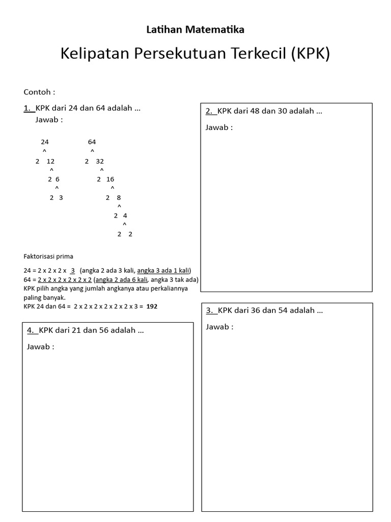 Latihan MTK KPK FPB | PDF