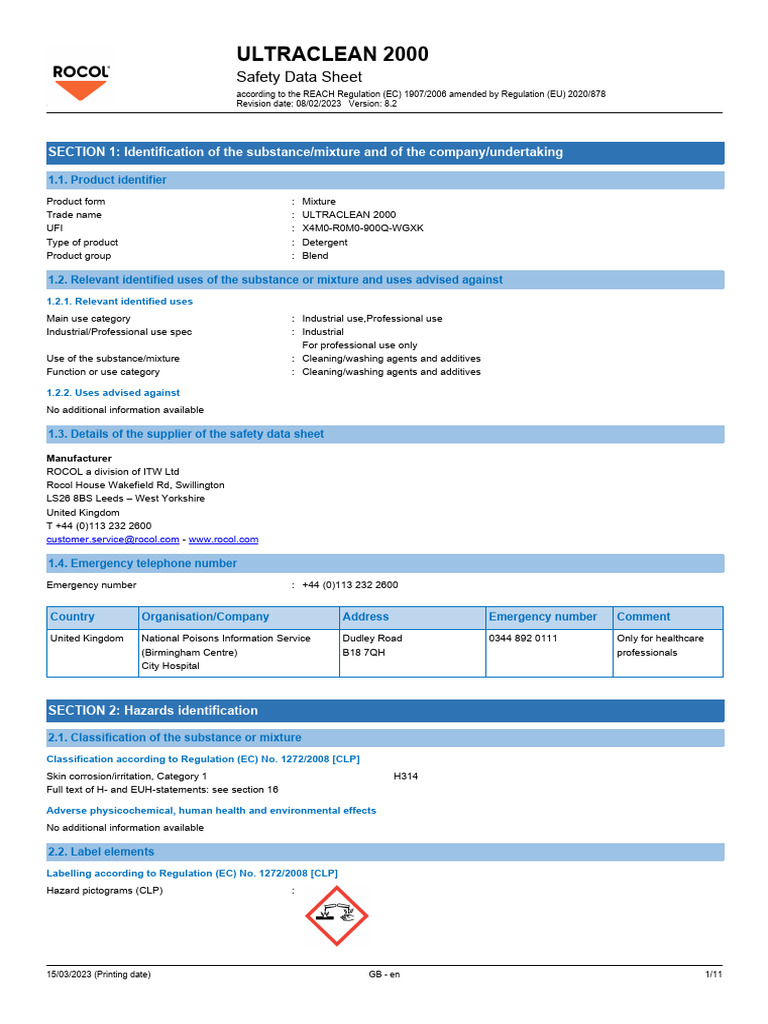 Ultraclean 2000 - GB | PDF | Toxicity | Firefighting