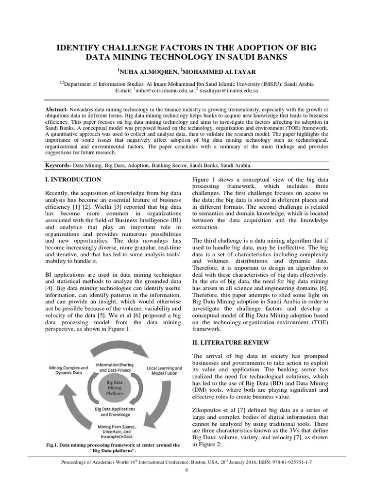 IDENTIFY CHALLENGE FACTORS IN THE ADOPTION OF BIG DATA MINING TECHNOLOGY IN SAUDI BANKS | PDF ...