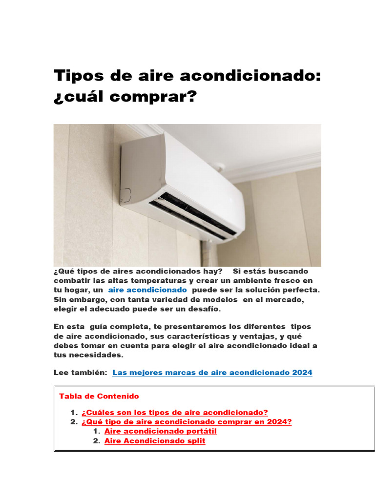 Tipos de Aire Acondicionado | PDF | Aire acondicionado | Uso eficiente de energía
