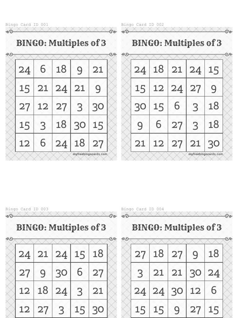 BINGO Multiples of 3-3-10 | PDF | Gambling Games | Games Of Chance