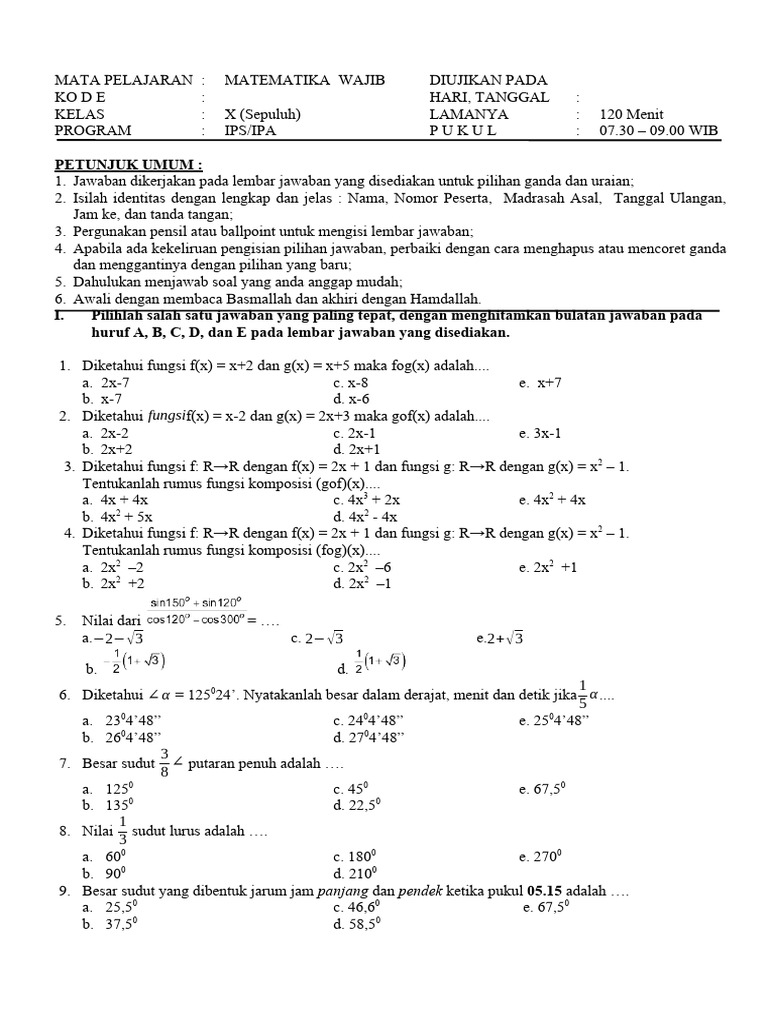 Soal MTK X Pts Genap 2019 | PDF | Metode & Bahan Ajar