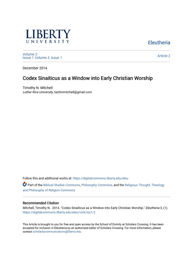 Codex Sinaiticus As A Window Into Early Christian Worship | PDF | New ...