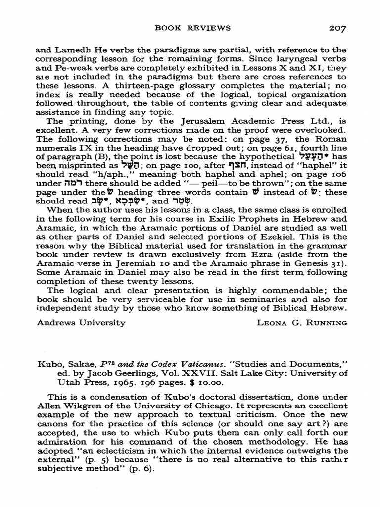 P72 and The Codex Vaticanus (Review) - Kubo Sakae | PDF | Textual ...