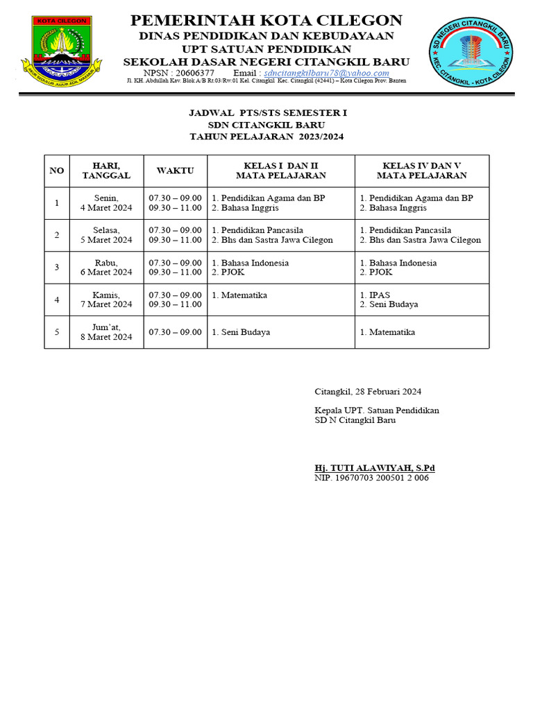 Jadwal PTS Semester 2 Tahun 20232024 | PDF