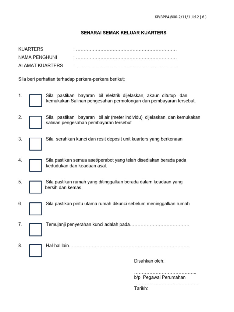 Borang Permohonan Keluar Kuarters | PDF
