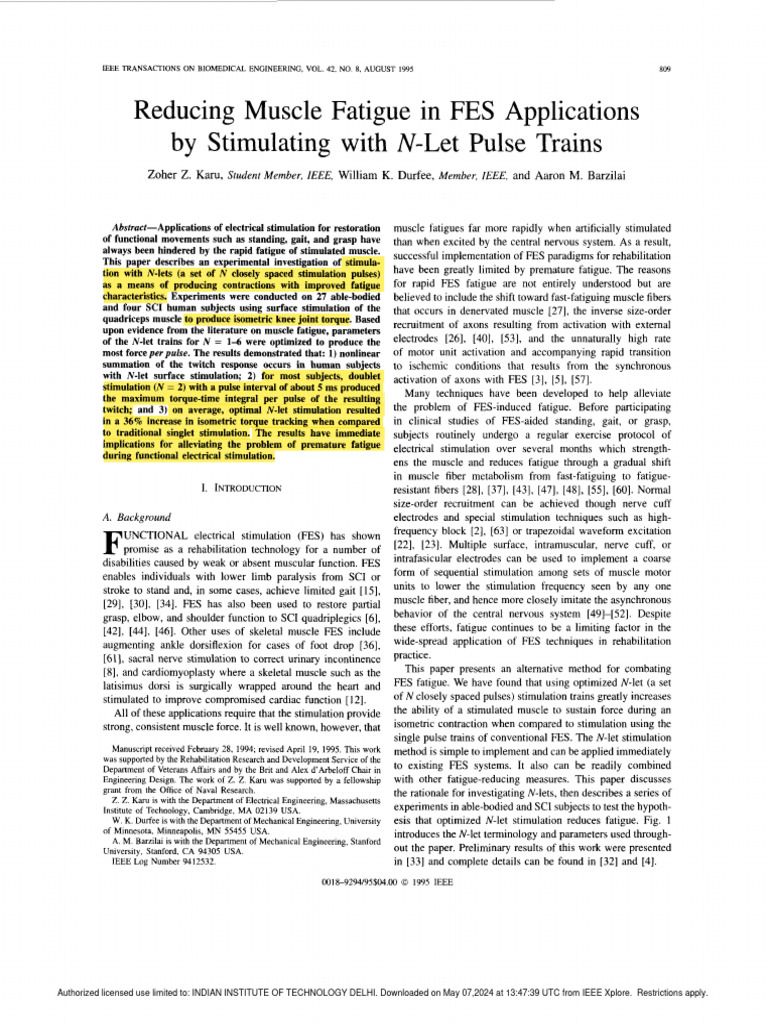 Reducing Muscle Fatigue in FES Applications by Stimulating With N-Let ...