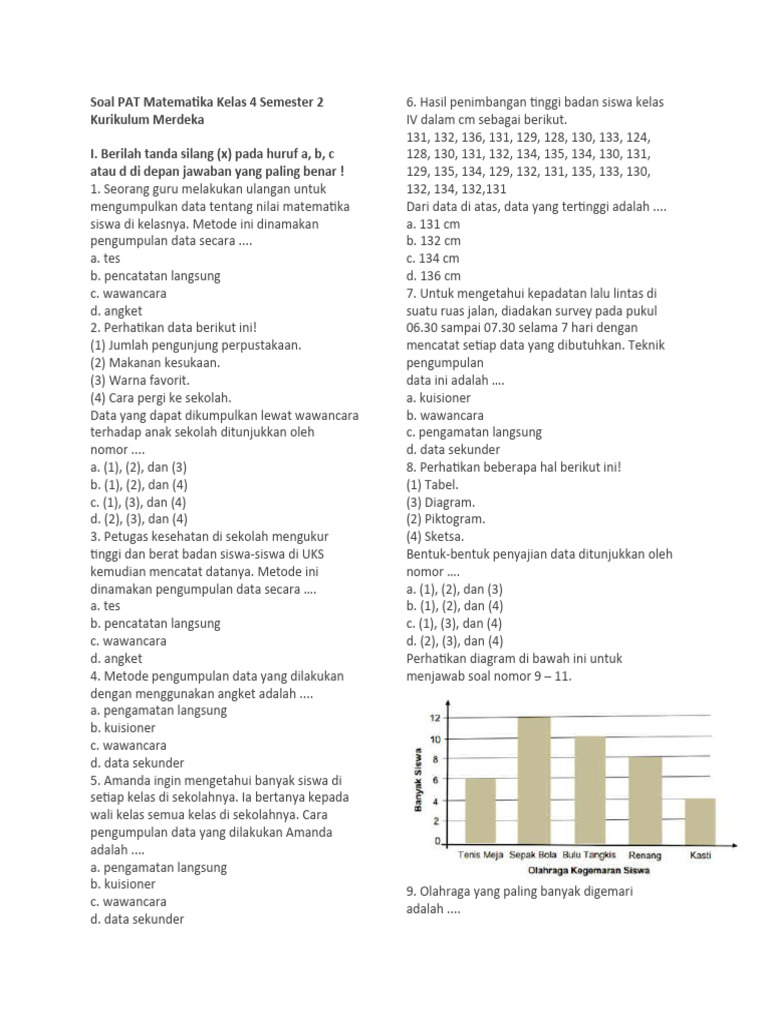 Soal PAT Matematika Kelas 4 Semester 2 Kurikulum Merdeka | PDF