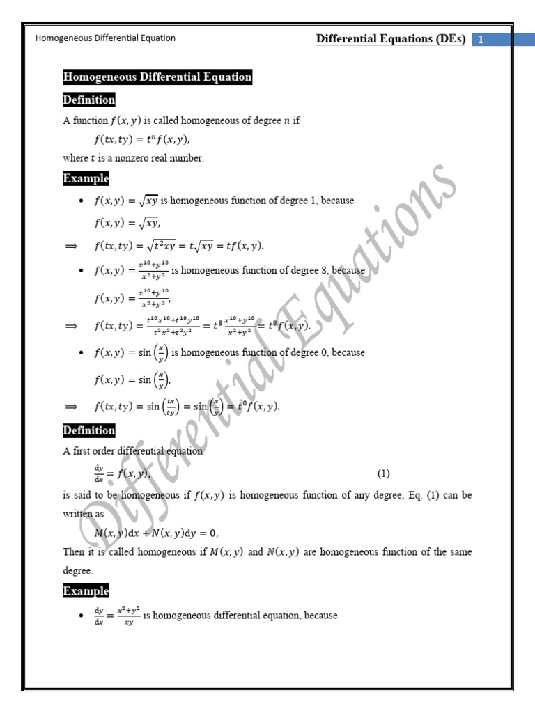 Understanding Homogeneous Differential Equations | PDF | Equations ...