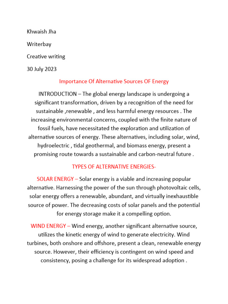 Importance of Alternative Energy Sources | PDF | Renewable Energy ...