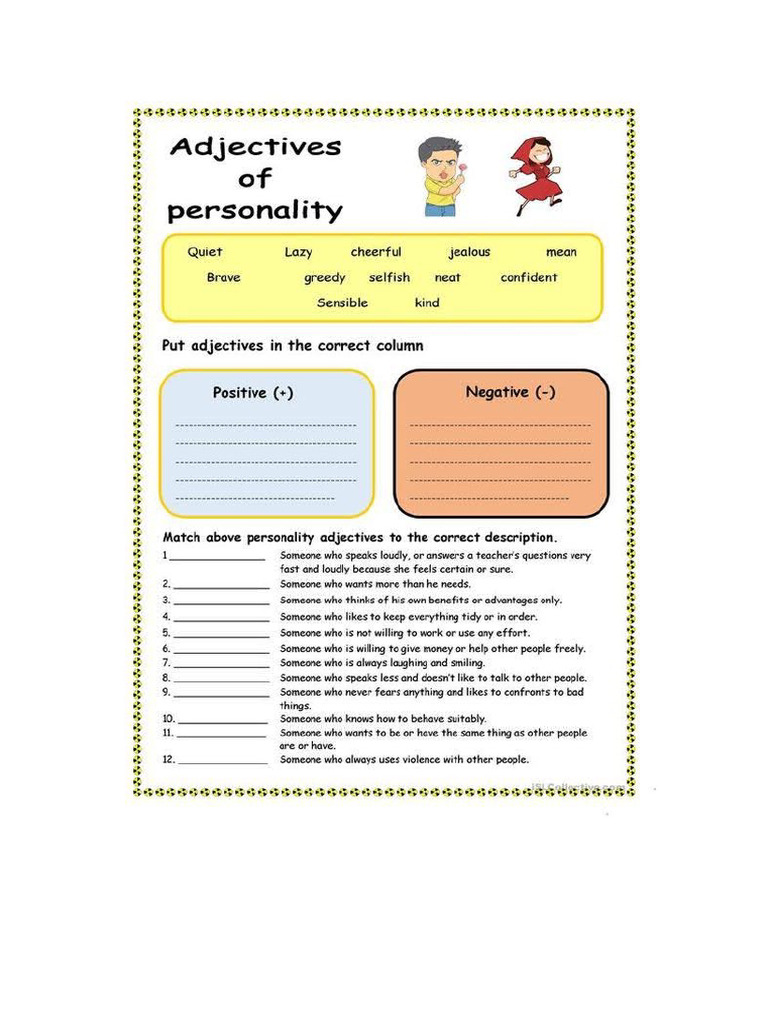 Adjectives of Personality Worksheet 2 | PDF