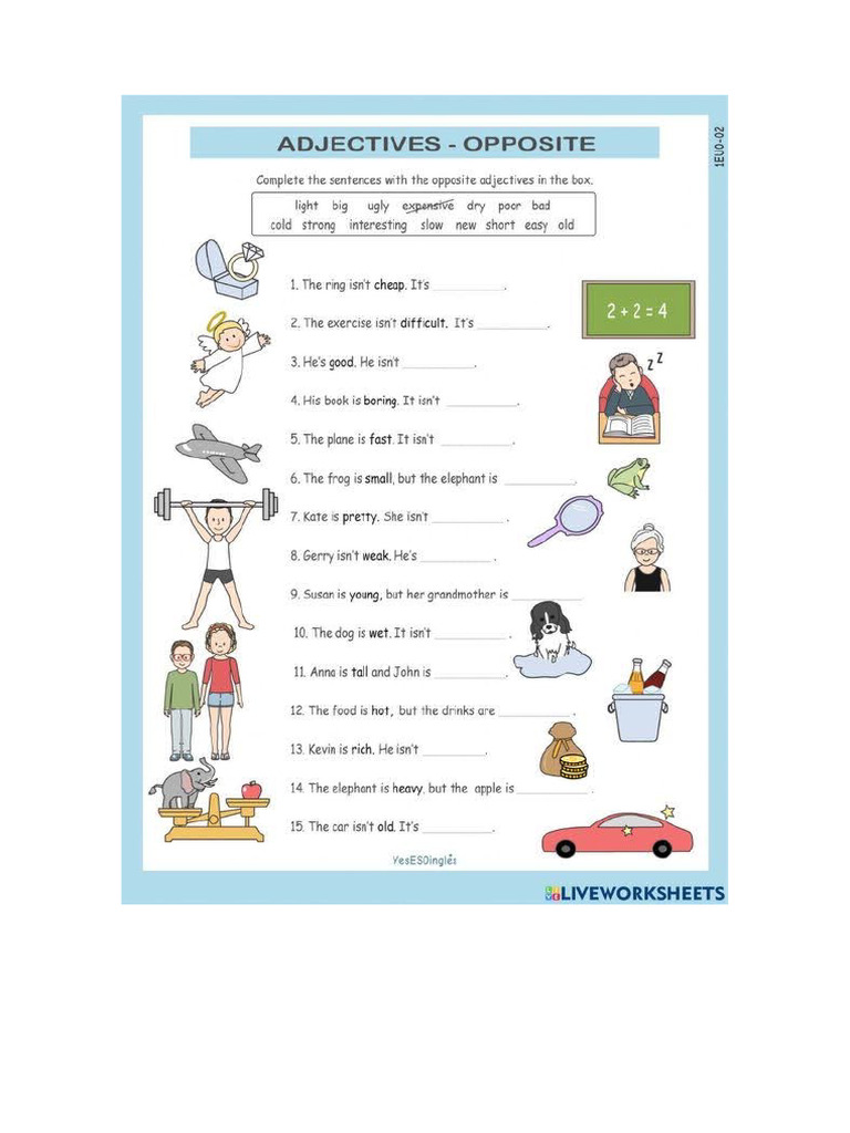 Adjectives Opposite Worksheet | PDF