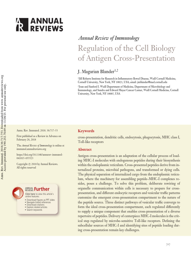 Blander 2018 Regulation of The Cell Biology of Antigen Cross ...
