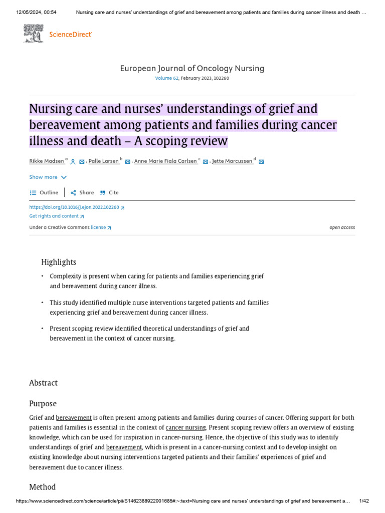 Nursing Care and Nurses' Understandings of Grief and Bereavement Among ...