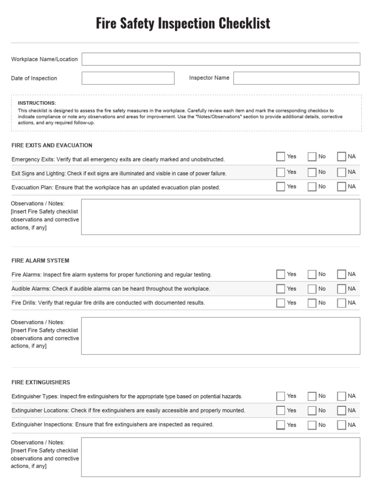 Fire Safety Inspection Checklist | Download Free PDF | Fire Safety ...