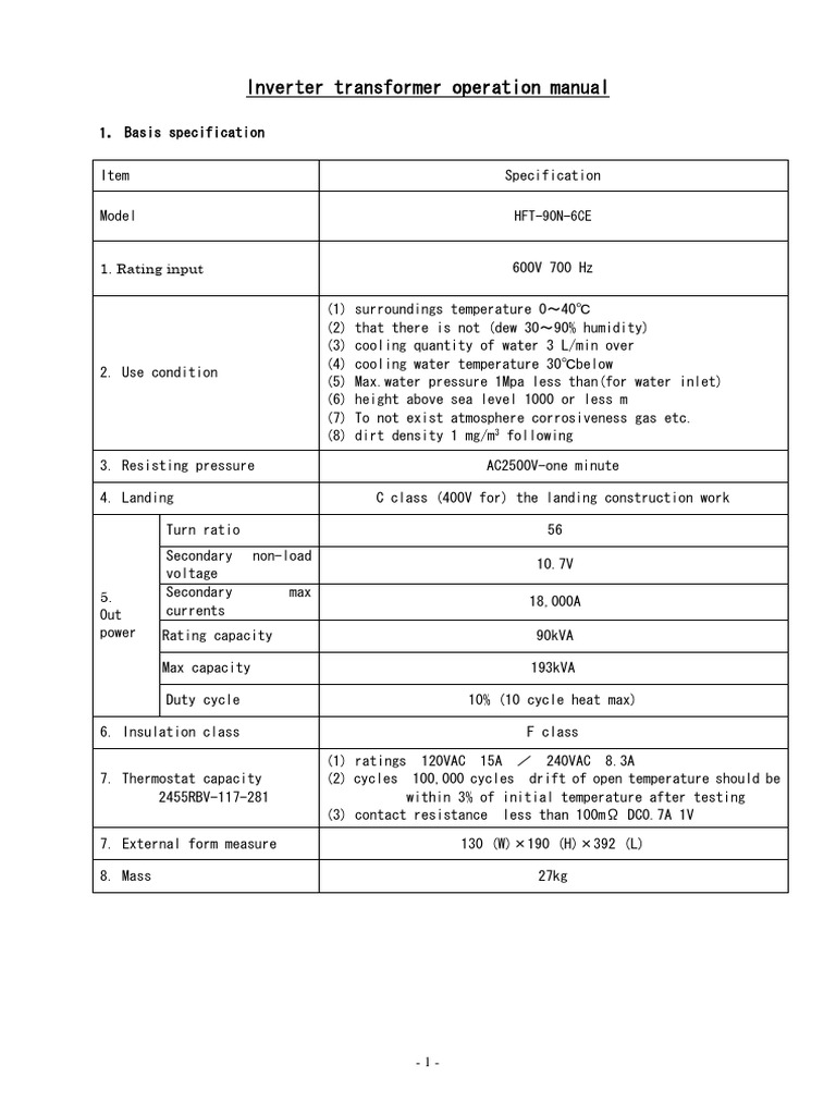 (WTR) (Manual) HFT-90N-6CE | PDF | Transformer | Power Inverter