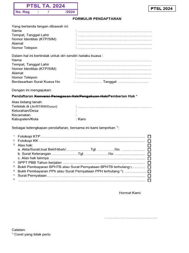 Formulir Pendaftaran PTSL | PDF