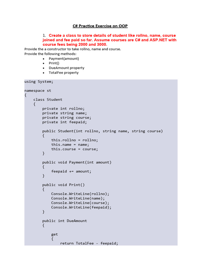 C# OOP Exercises: Students, Courses, Stack | PDF | C Sharp (Programming Language) | Computer ...