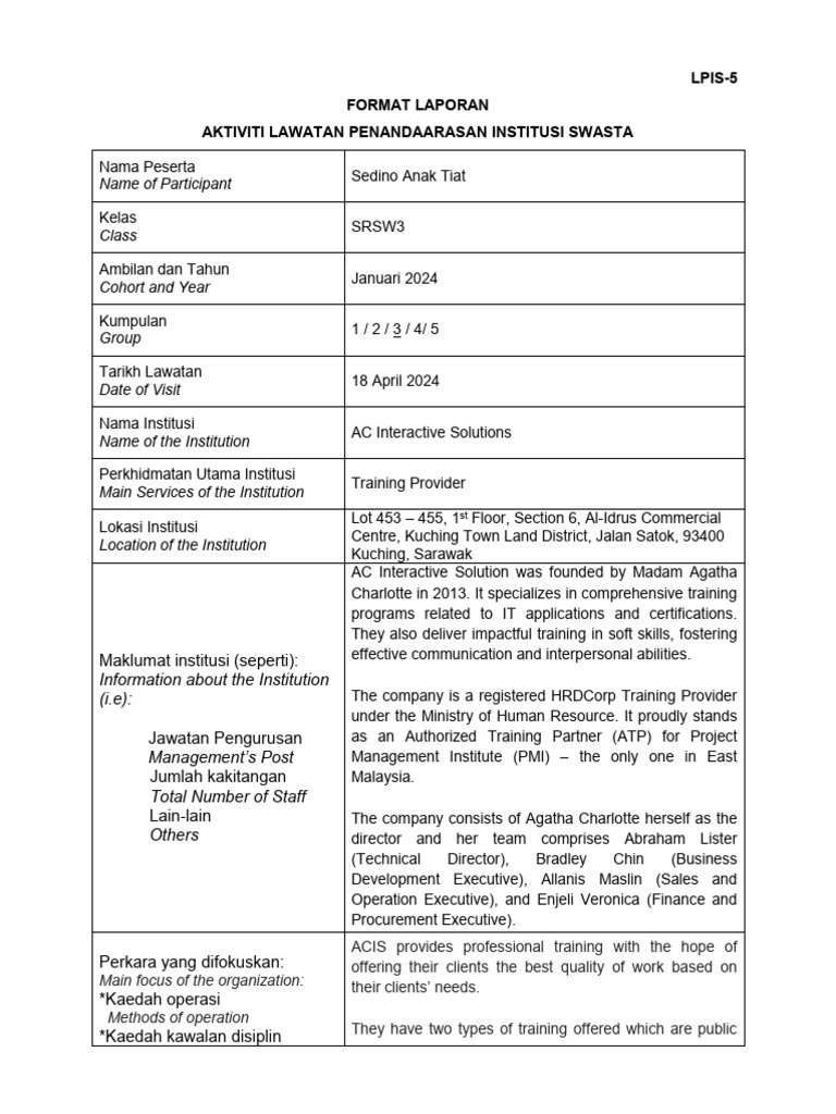 Format Laporan LPIS-5 | PDF | Leadership | Social Psychology