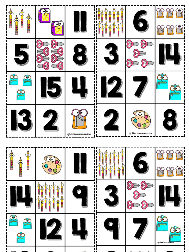 Loteria Numeros 1 Al 20 Utiles Escolares | PDF