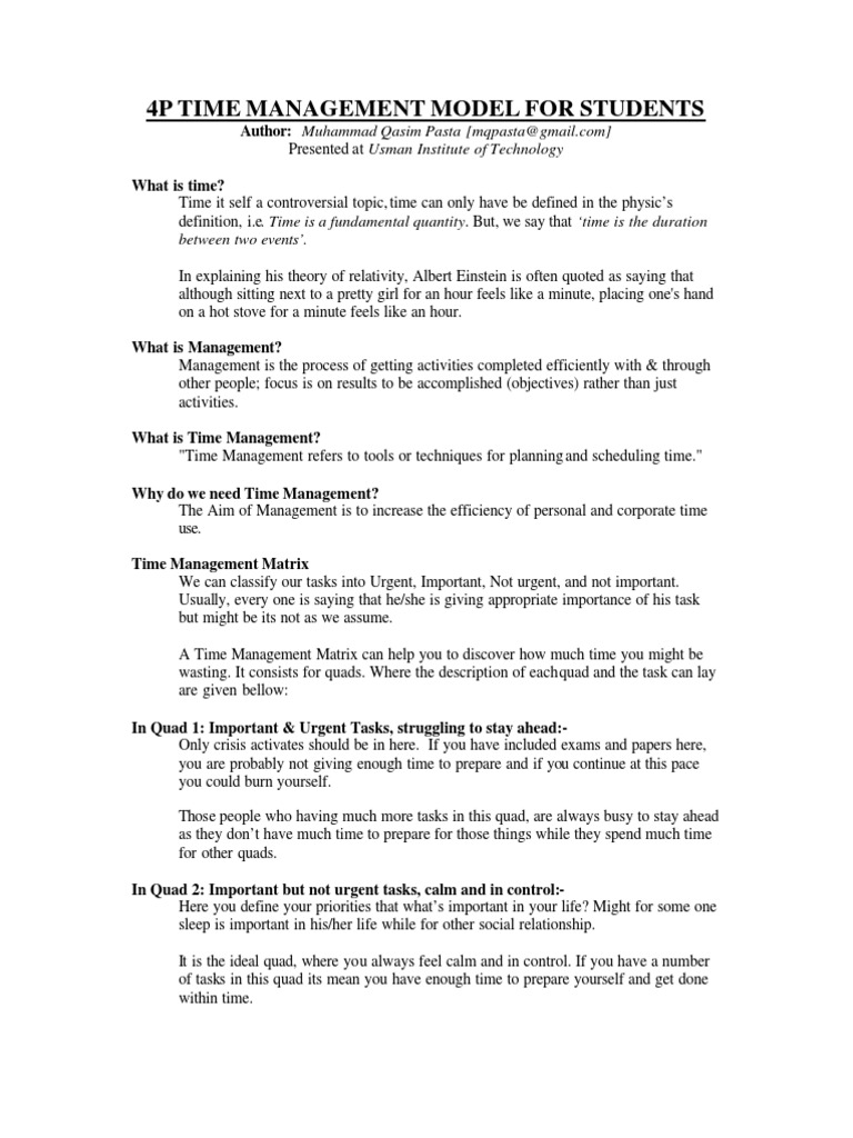 4P Time Management Model for Students | PDF | Time Management ...
