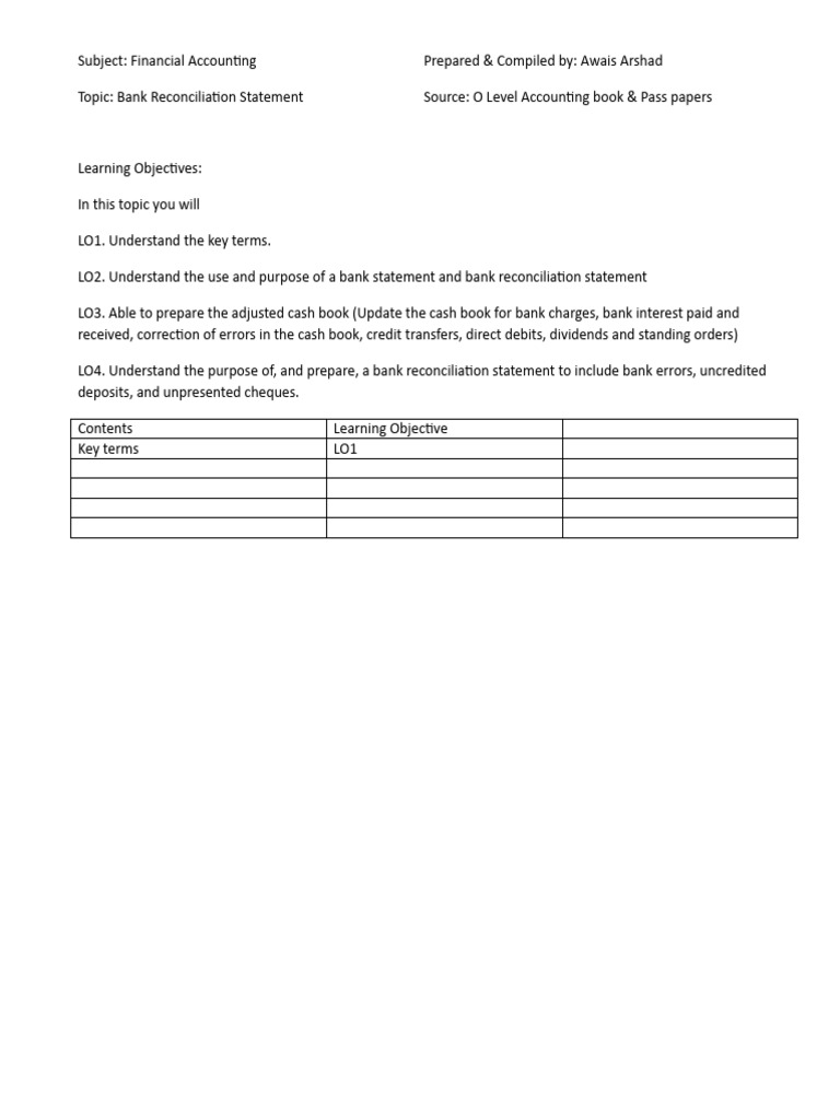 Bank Reconciliation Statement - Notes | PDF