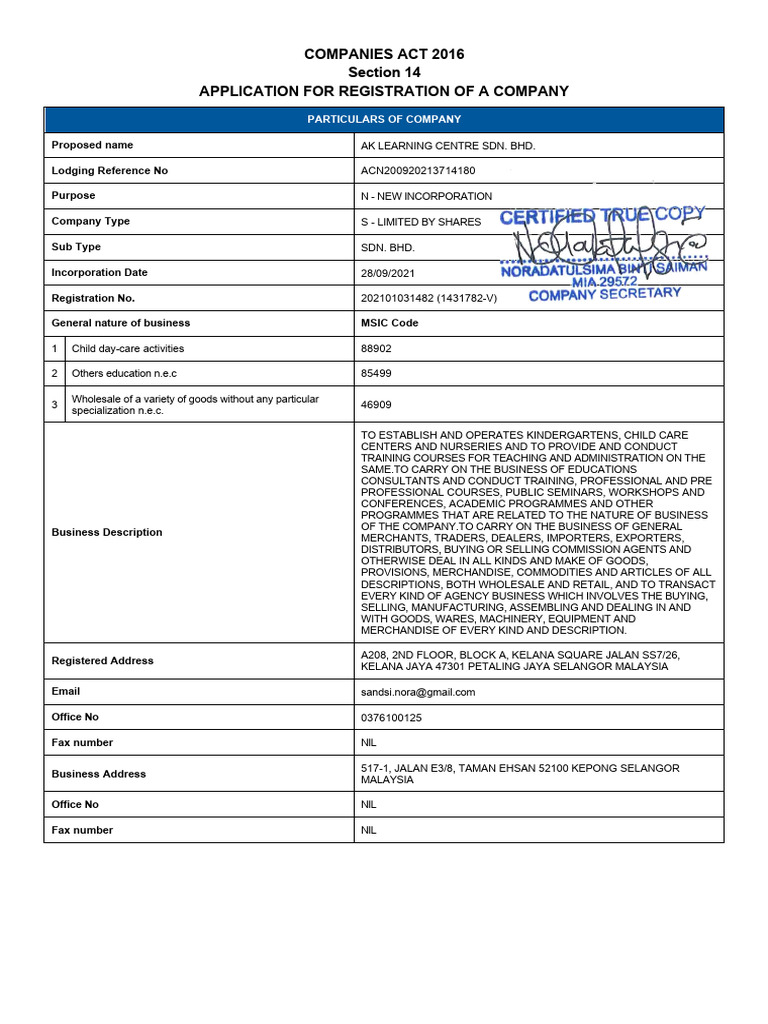 Salinan Sijil Pendaftaran Dengan SSM | PDF