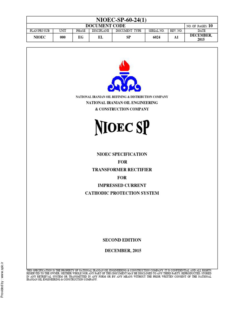 NIOEC Transformer Rectifier Specification | PDF | Rectifier | Transformer
