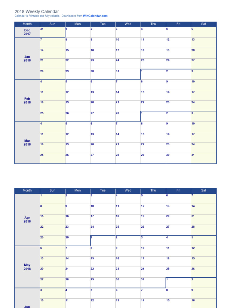 2018 Weekly Calendar | PDF | Microsoft Word | Office Suites