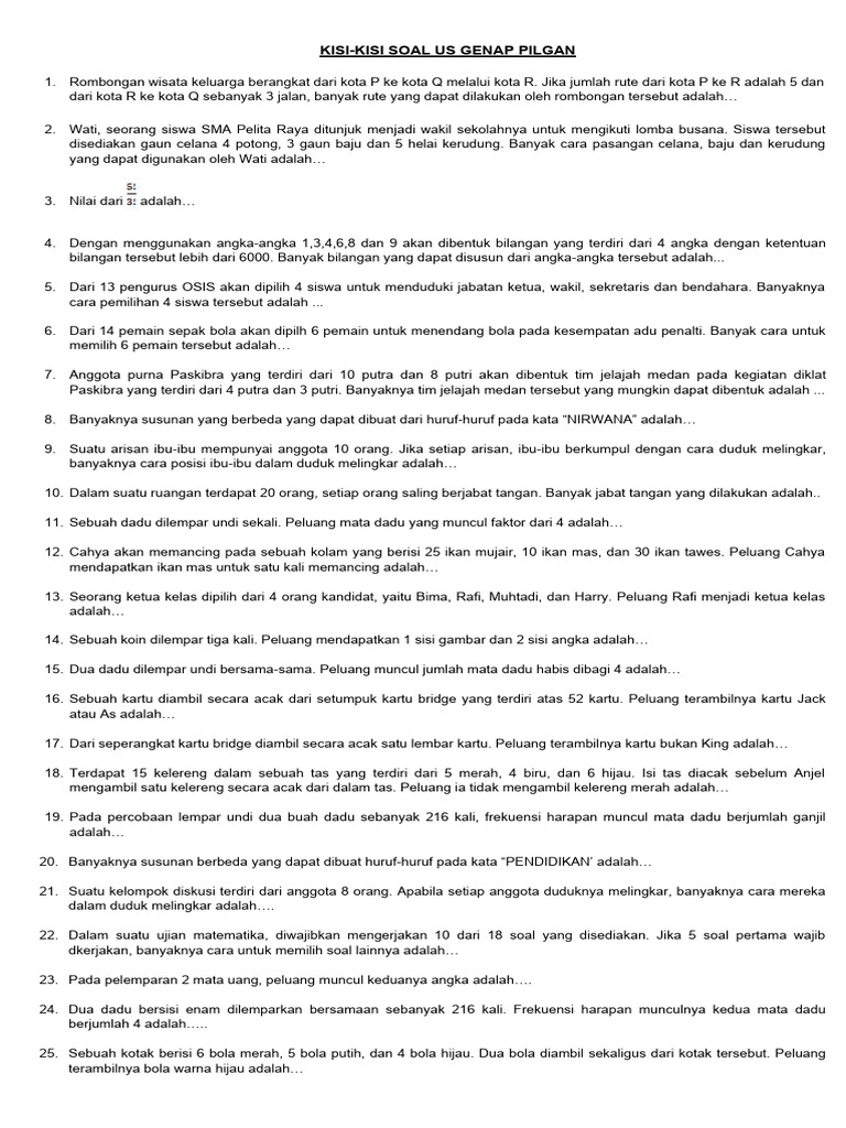 Kisi Kisi Pilgan MTK Wajib | PDF