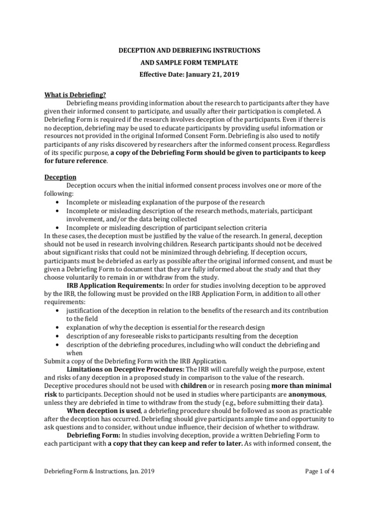 Debriefing Instructionssample 2019 | PDF | Informed Consent | Deception