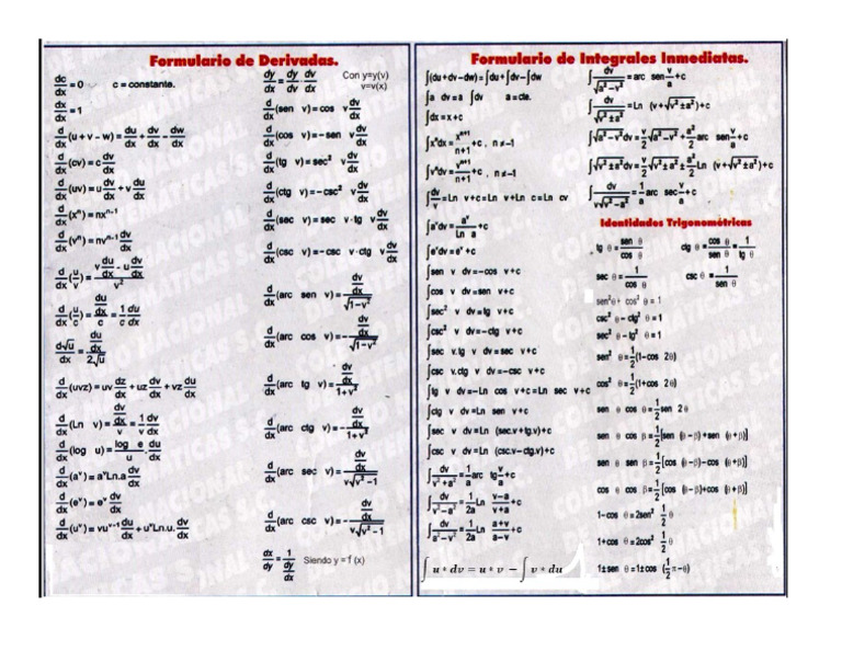 Formulario Calculo Diferencial e Integral | PDF