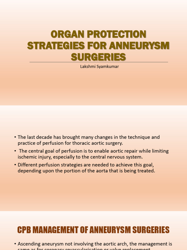 Organ Protection in Aneurysm Surgery | PDF | Aorta | Ischemia