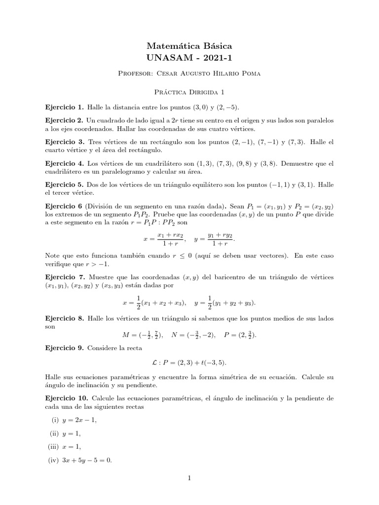 PD1 Matemática Básica | PDF | Línea (geometría) | Pendiente
