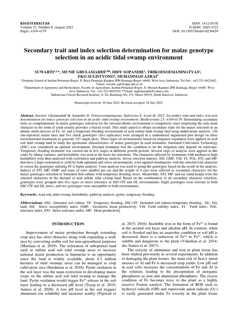 SUWARTI Et Al, Lengkap Secondary Trait and Index Selection ...