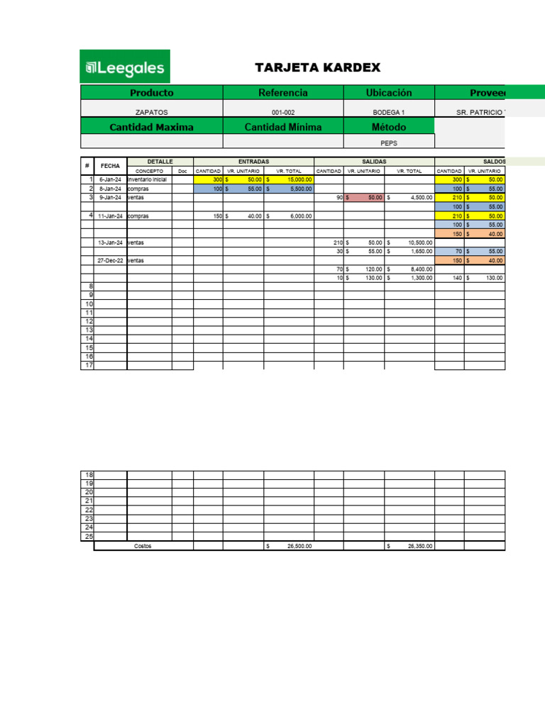 Ejercicio de La Tarjeta Kardex | PDF
