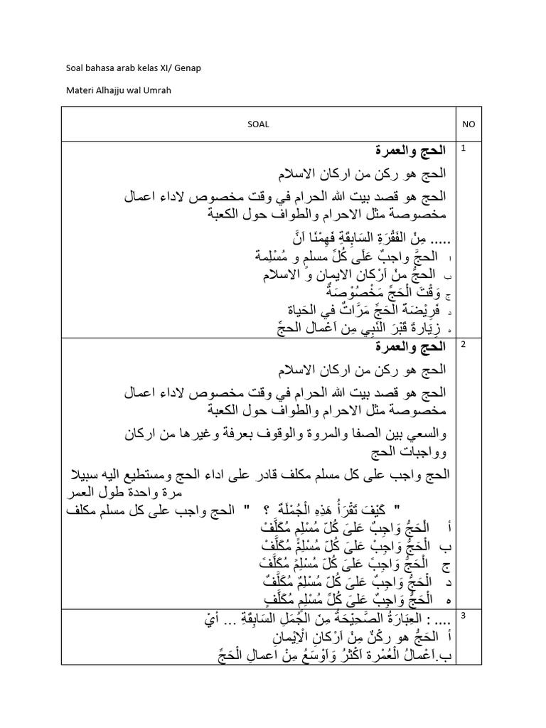 Soal Bahasa Arab Kelas XI | PDF
