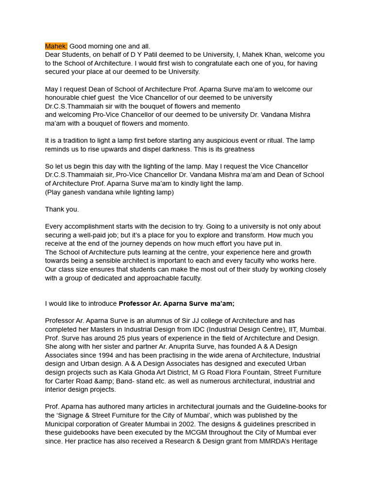 Orientation Script - 2022-23 | PDF | Art