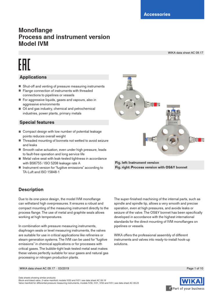 PG Accessory - Monoflange (IVM) | PDF | Valve | Pipe (Fluid Conveyance)