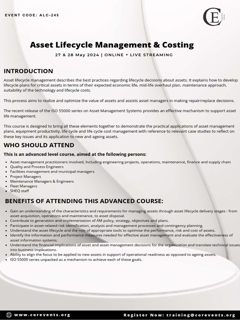Asset Lifecycle Management Course 2024 | PDF | Life Cycle Assessment ...
