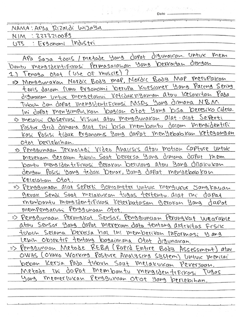 UTS_Ergonomi Industri_Arya Rizaldi Wijaya_3333210089 | PDF