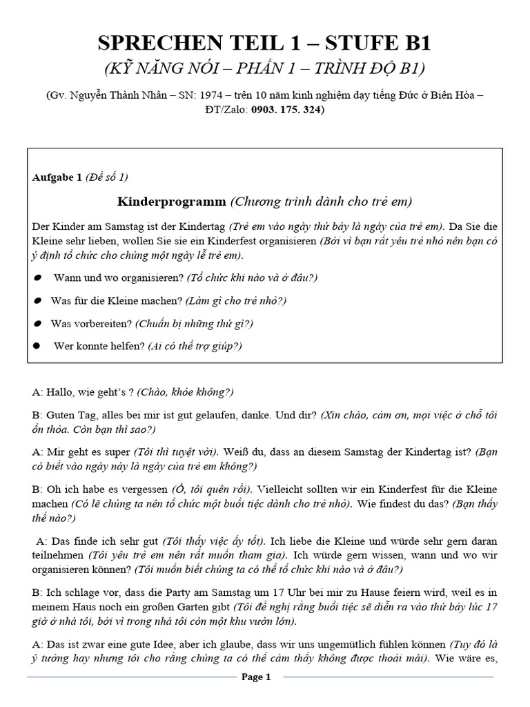 DNOIB1. SPRECHEN TEIL 1 STUFE B1 | PDF