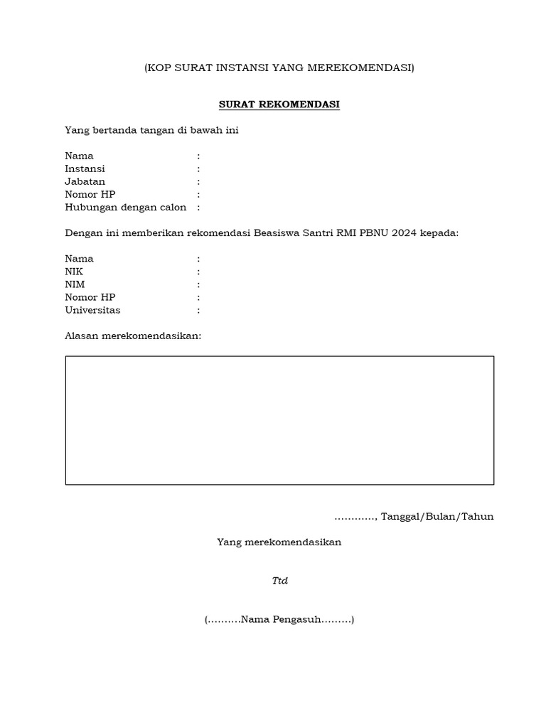 Surat Rekomendasi Beasiswa RMI | PDF