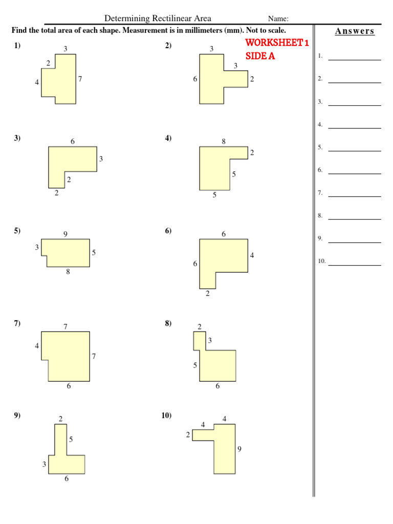 Rectilinear Area Worksheet Answers | PDF