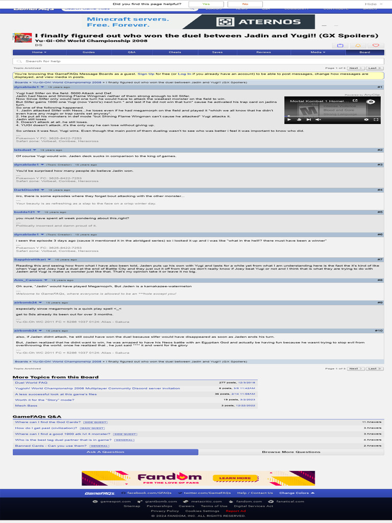 Jadin Loses To Yami Yugi!! (GX Spoilers) - Yu-Gi-Oh! World Championship 2008 | PDF