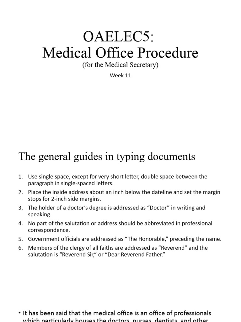 Oaelec5: Medical Office Procedure: (For The Medical Secretary) | PDF ...