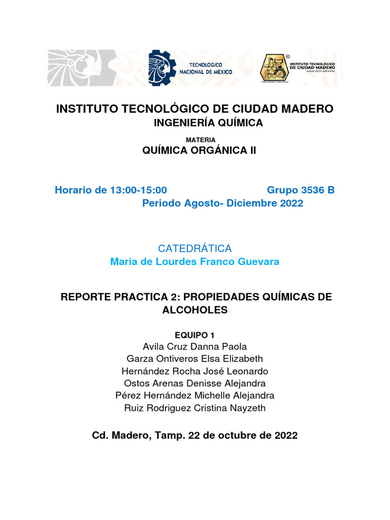 Reporte Practica Alcoholes Eq1 | PDF | Etanol | Ácido